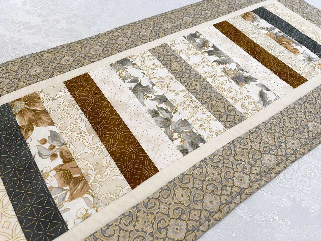 Quilted Table Runner, Modern Coffee Table Linens, Neutral Quilted Table ...