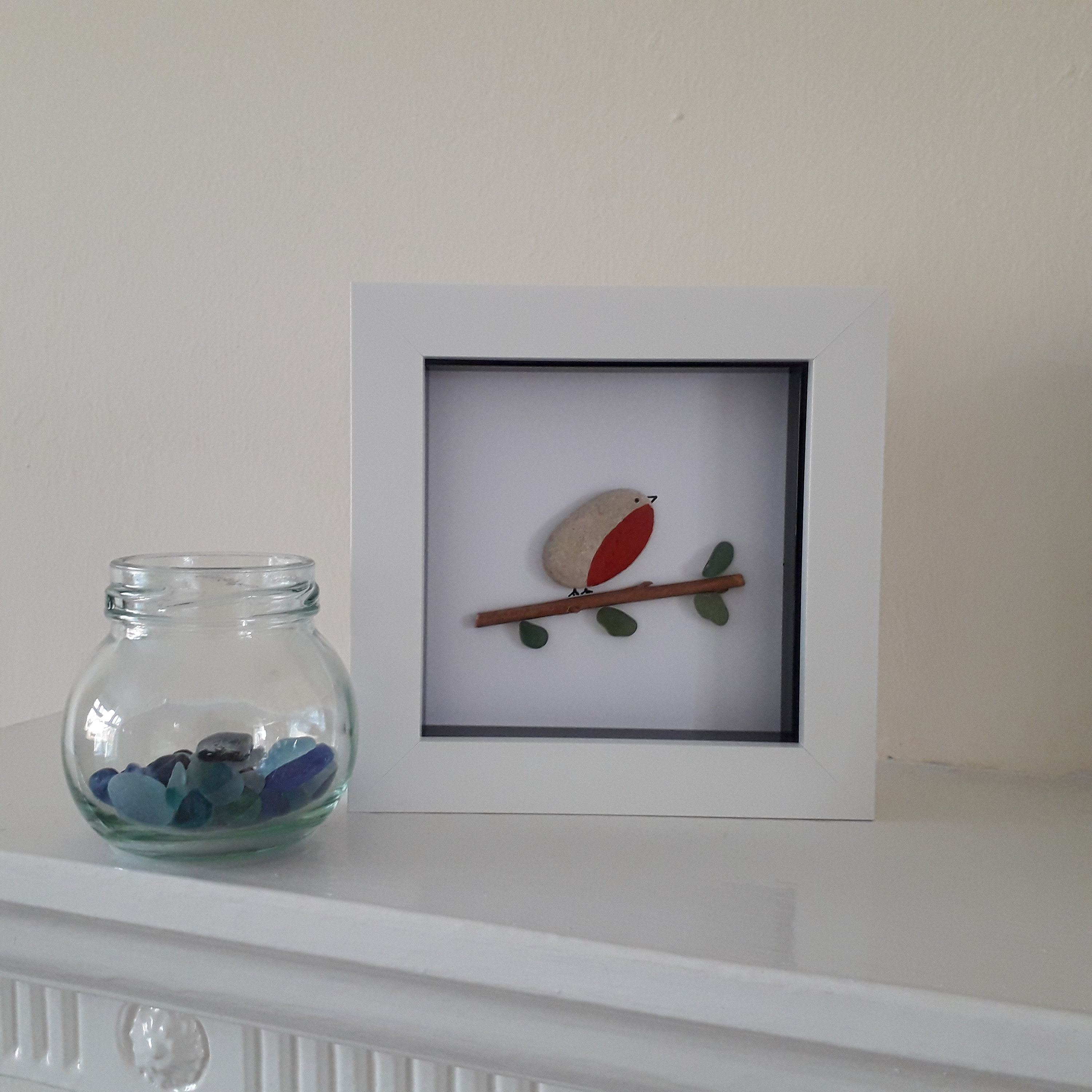 Robin Sea Glass & Pebble Art 5 X 5 Inches Framed Beach Glass - Etsy