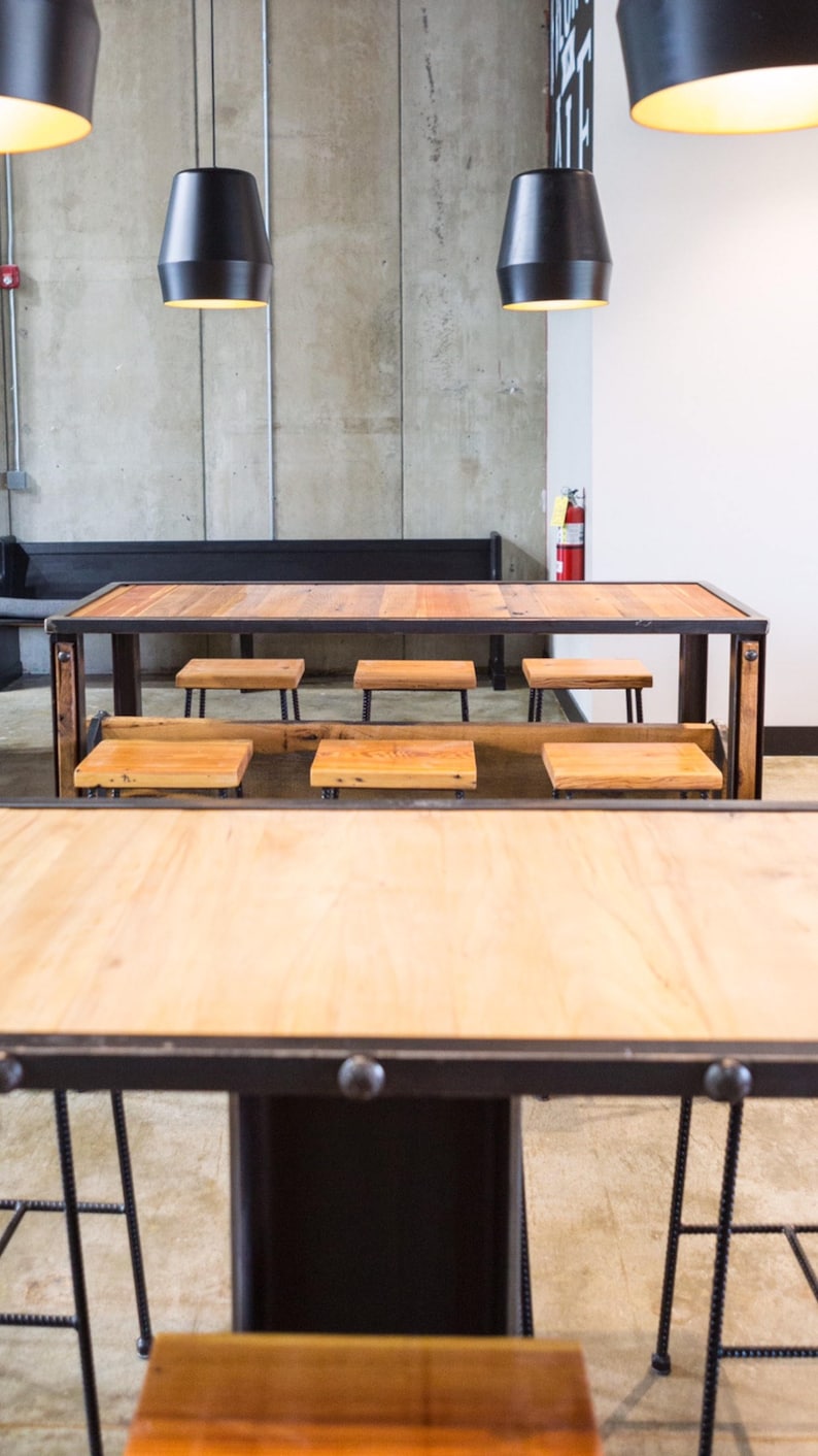 New Rebar Bar Stool W/ Reclaimed Oak Wood, Dining Metal Chair ...