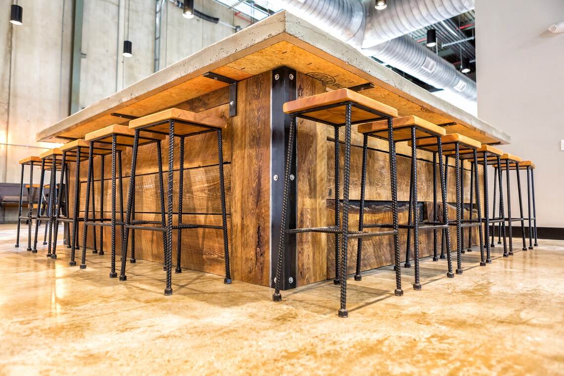 New Rebar Bar Stool W/ Reclaimed Oak Wood Dining Metal Chair - Etsy