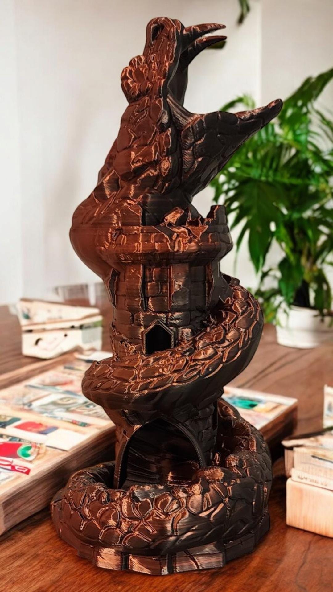 3d-printed Castle Dice Tower With Coiled Snake Red & Black - Etsy