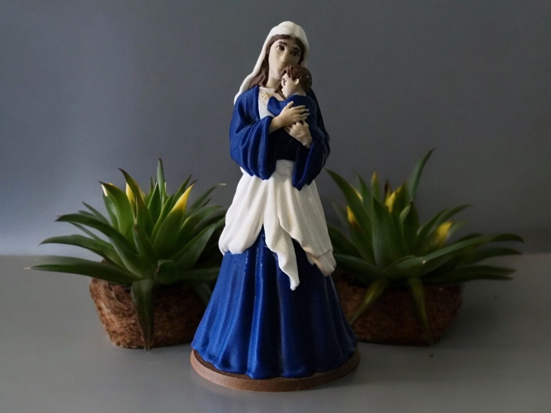 Handcrafted 5-inch Full Color 3D Printed Virgin Mary and Baby Jesus ...