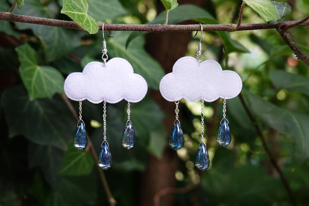 Rain Cloud Earrings Silver, Rain Drop Earrings, Funny Weather Earrings ...