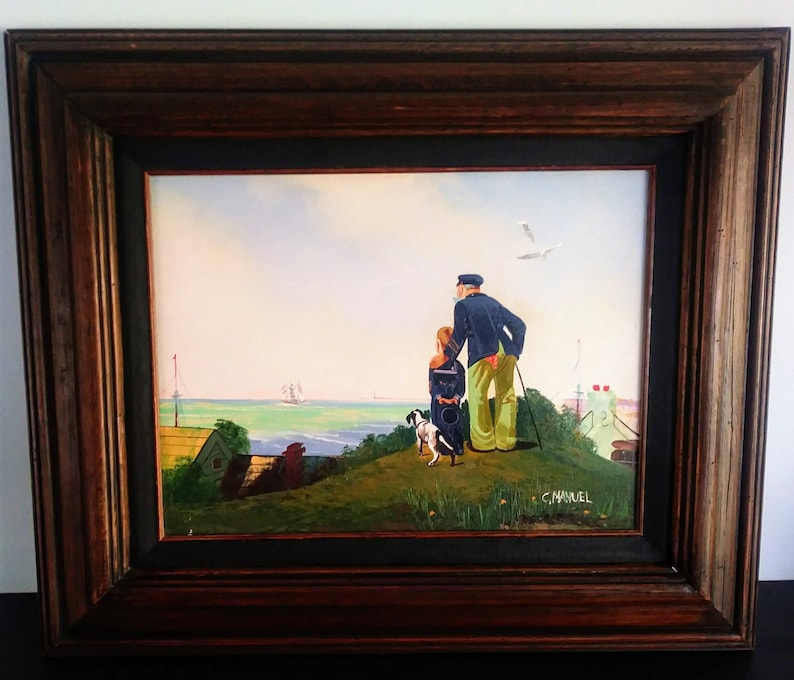 Vintage Oil Painting Sailor, Boy & Dog Signed C Manuel, Canvas 16 X 12 ...