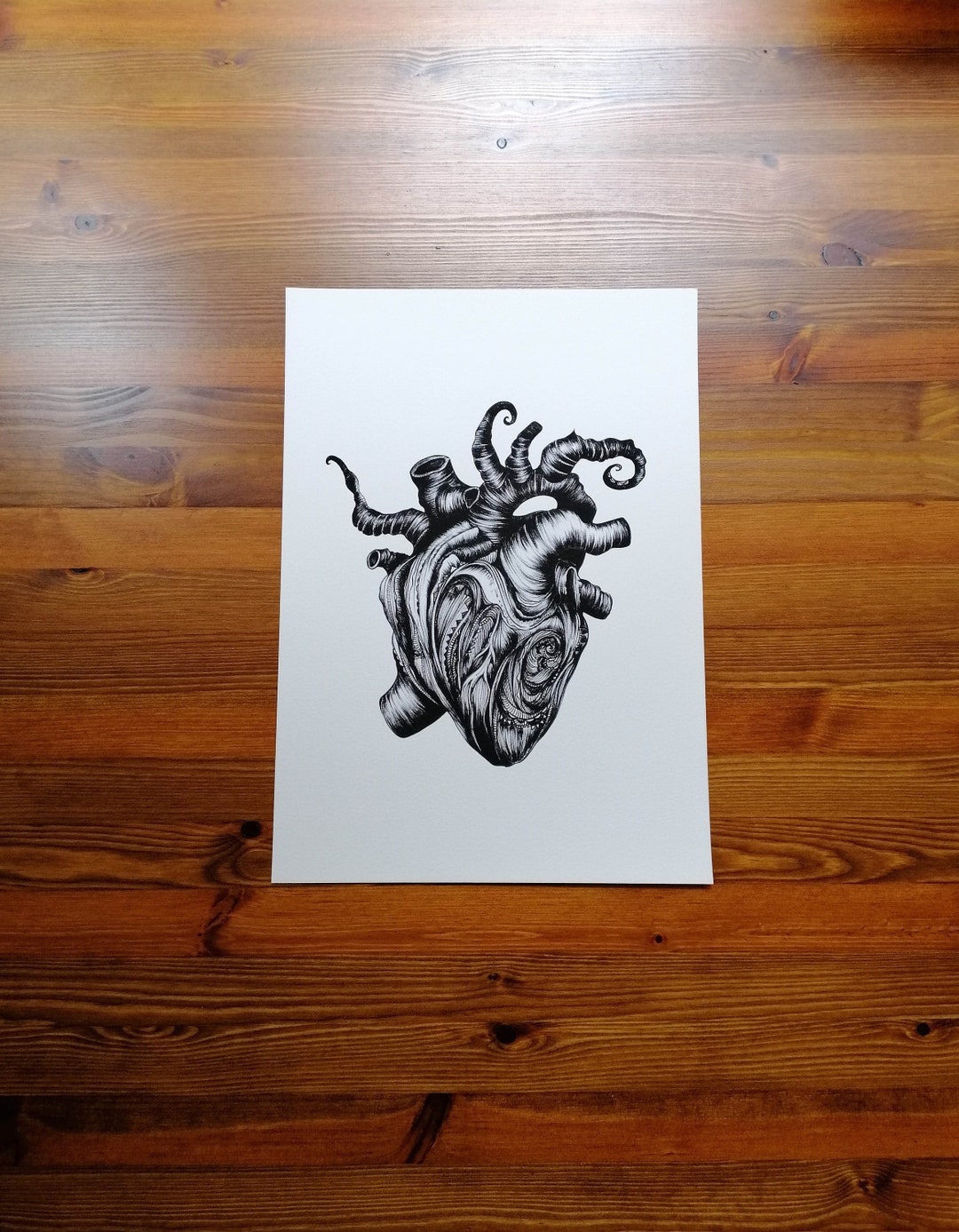 Beautiful, Unique, Black and White Heart Biro Drawing Giclee Print ...