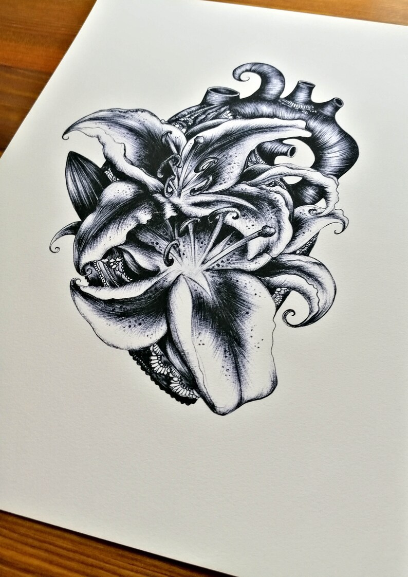 Blooming Love Original Black and White Biro Drawing Digital Print ...