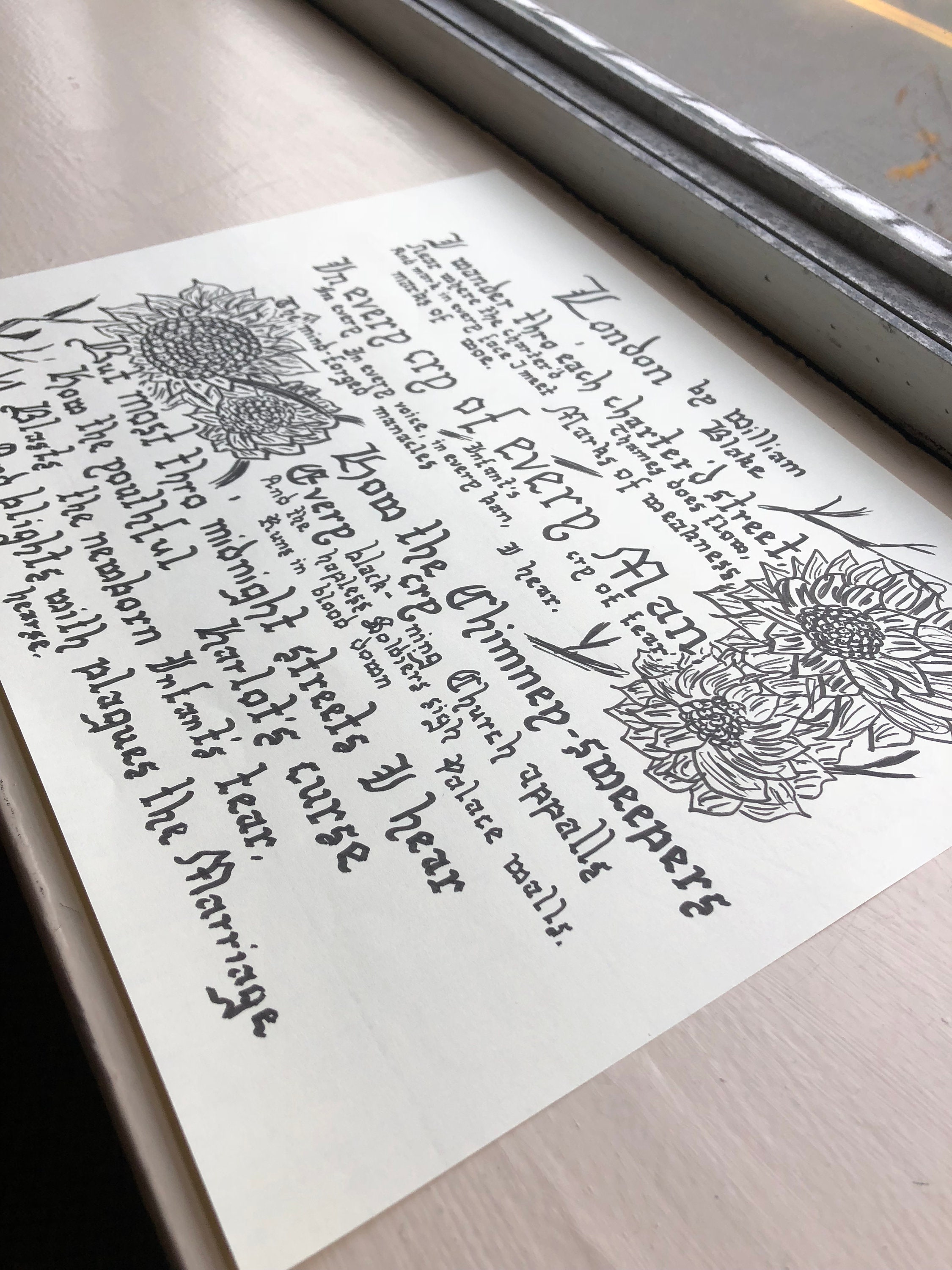 William Blake Calligraphy Poem //london With Sunflowers - Etsy Norway