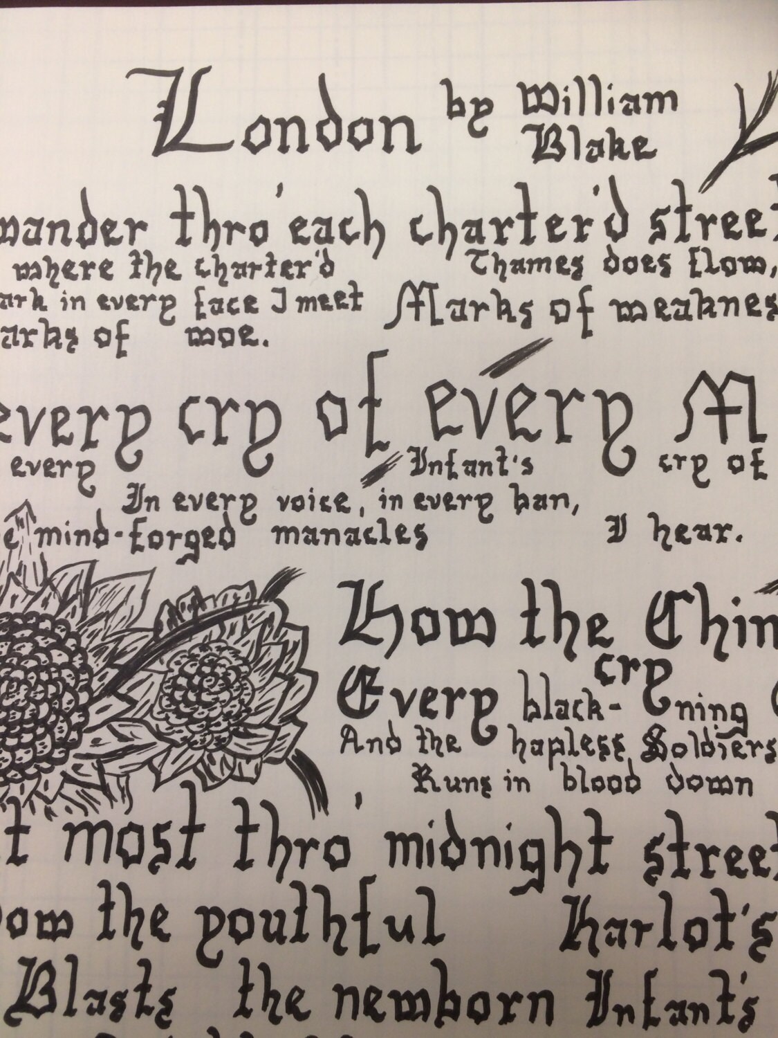 William Blake Calligraphy Poem //london With Sunflowers - Etsy Norway