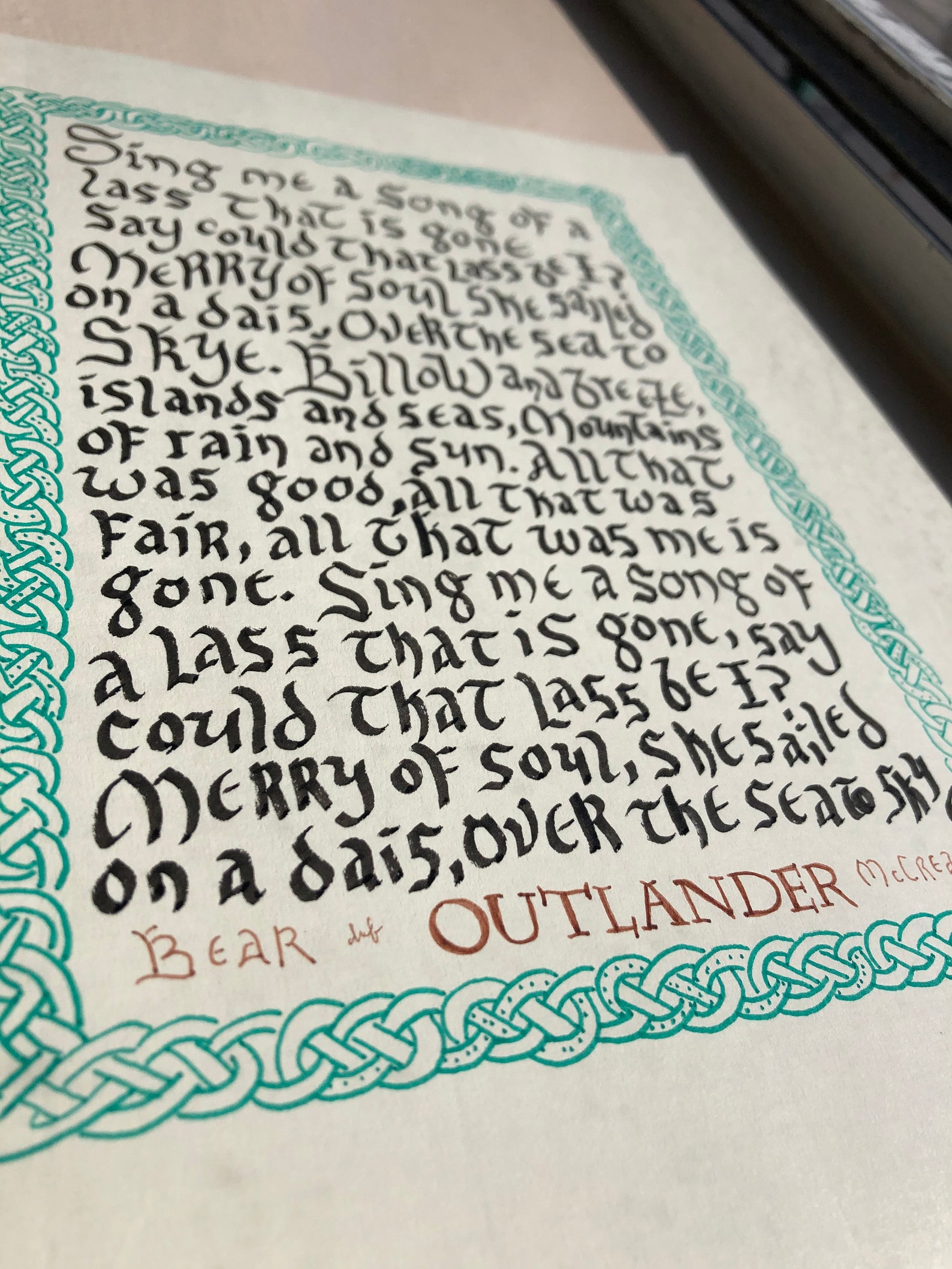 Skye Boat Song Lyrics//outlander Theme//handwritten// Bear | Etsy