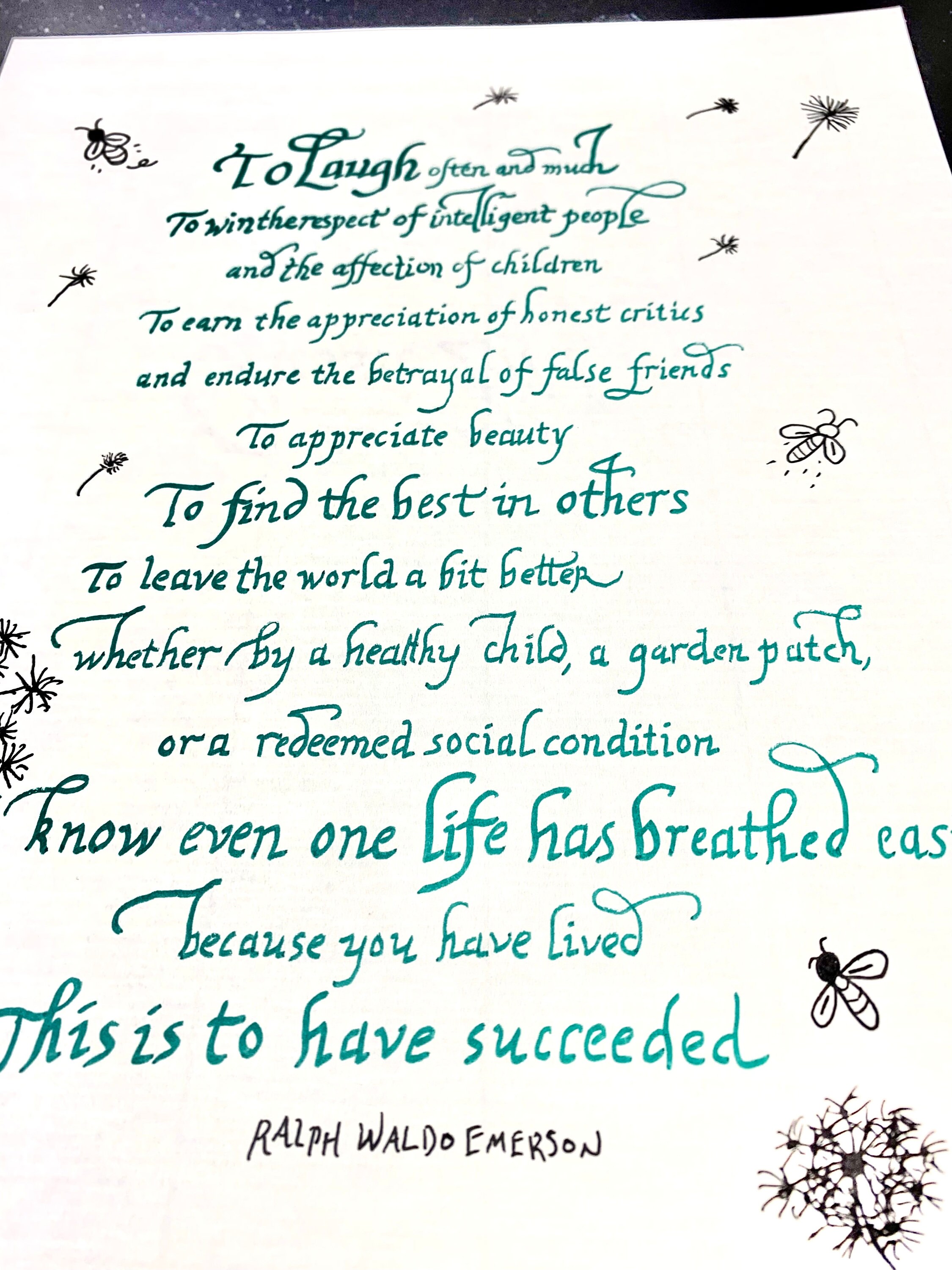 Emerson Poem//ralph Walson Emerson Calligraphy//handwritten Poetry - Etsy