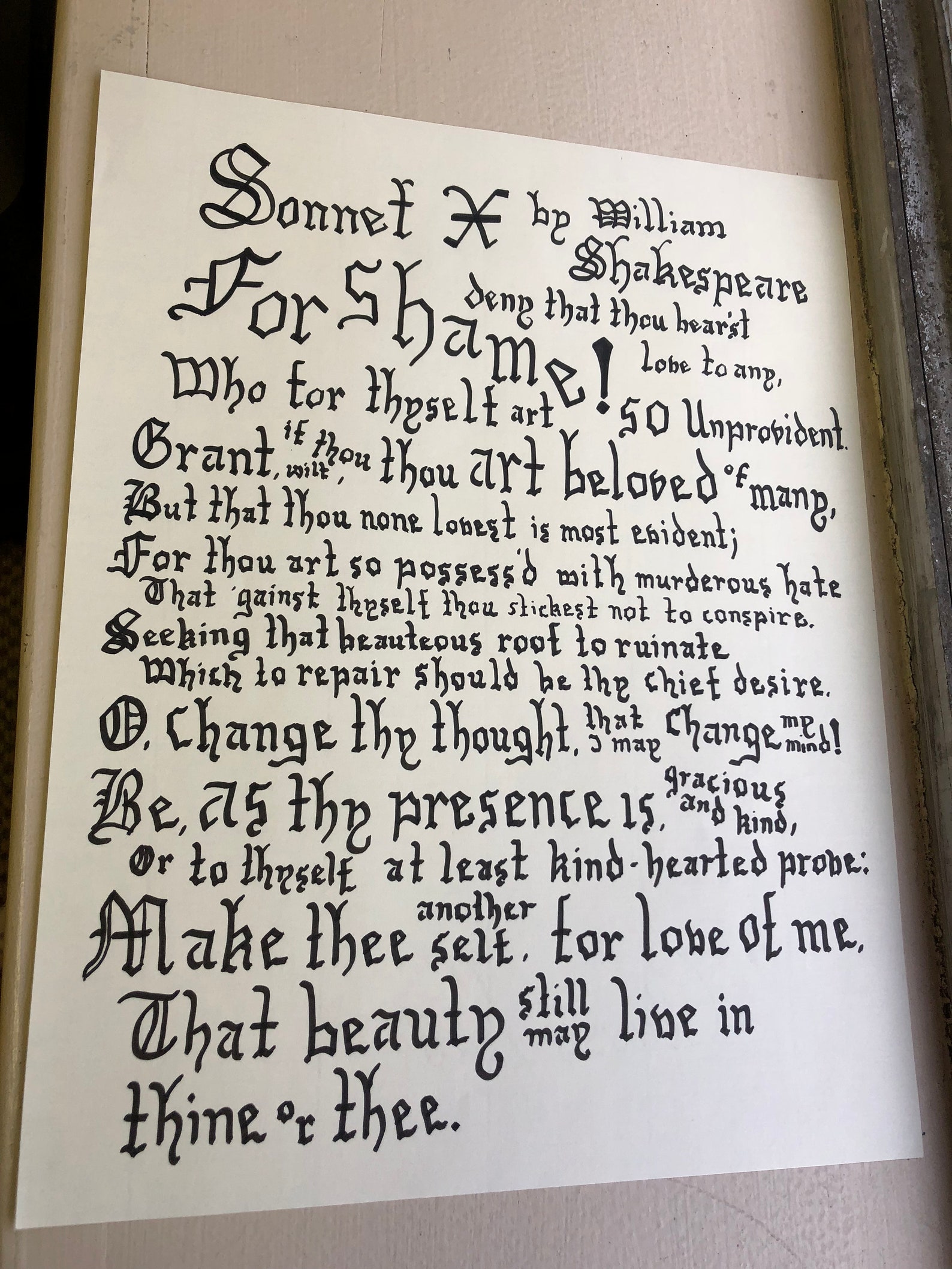 Sonnet X by William Shakespeare//Handwritten in Medieval Style | Etsy