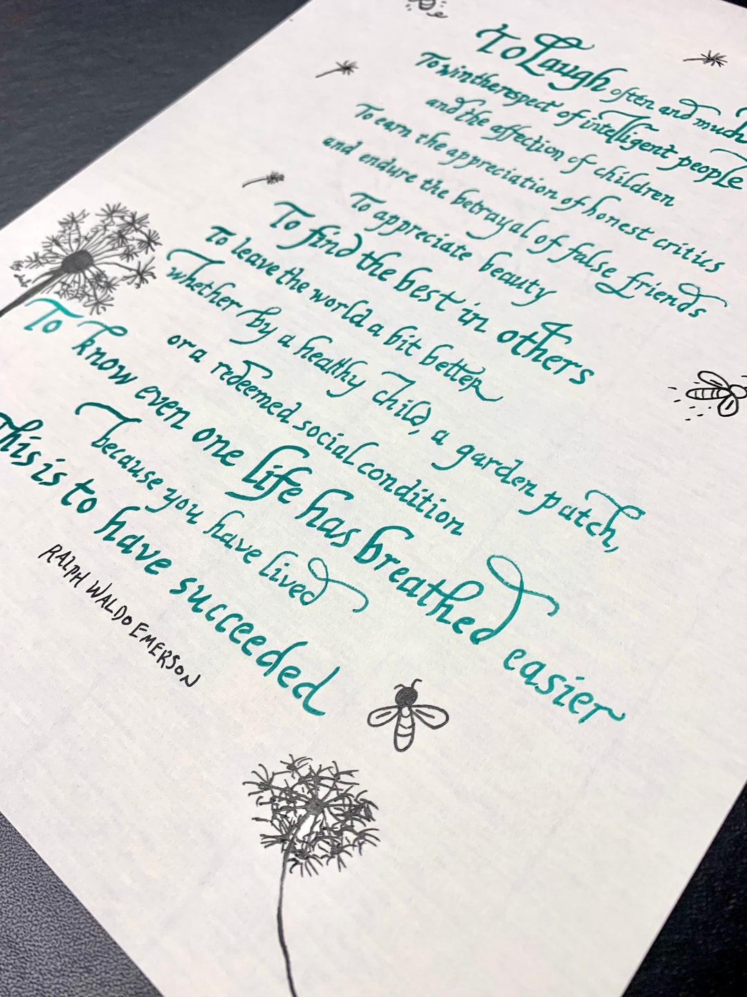 Emerson Poem//ralph Walson Emerson Calligraphy//handwritten Poetry - Etsy