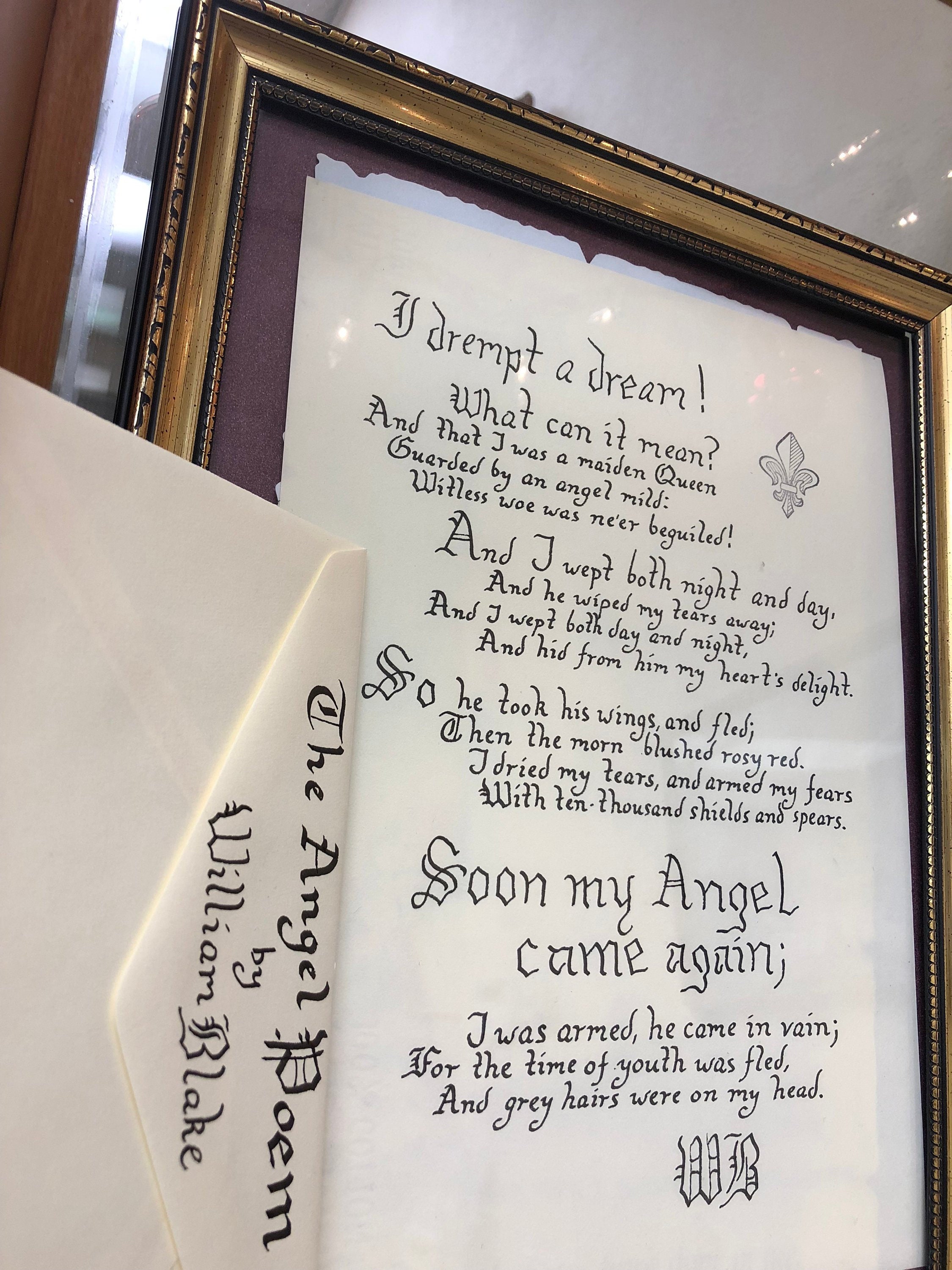 Handwritten Calligraphy: William Blake 'angel Poem' Love Letter - Etsy