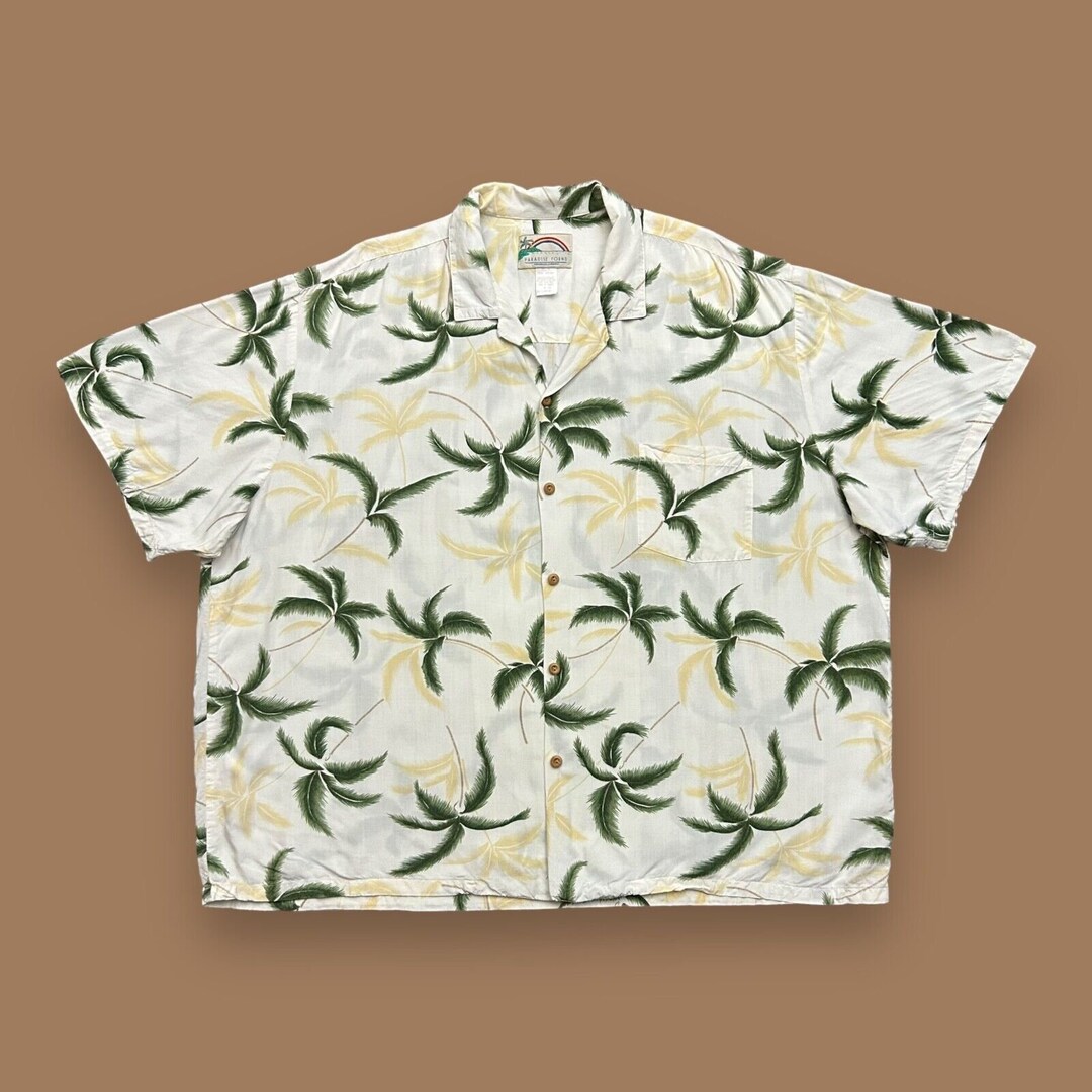 Vintage Hawaiian Shirt Rayon Palm Tree Button up Camp Aloha 80s 90s 3XL ...