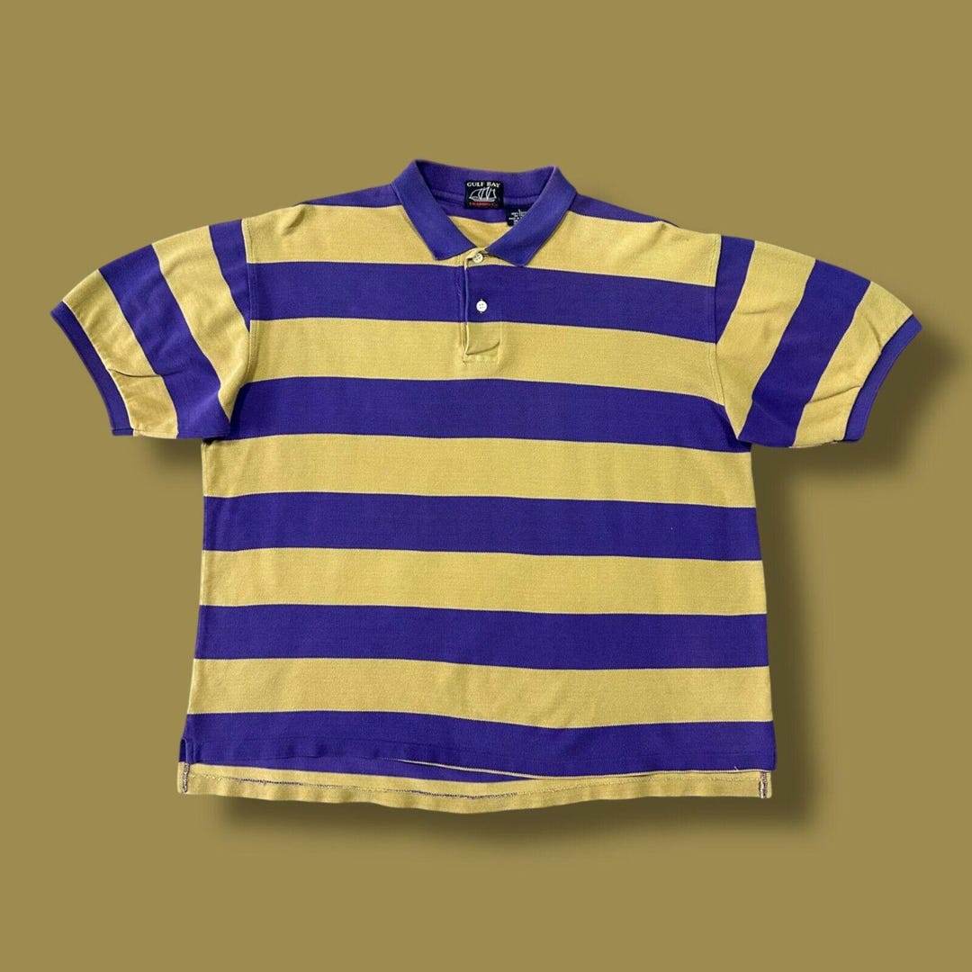 Vintage Striped Polo Shirt 80s 90s Rugby Collared Top Cotton Boxy Fit ...