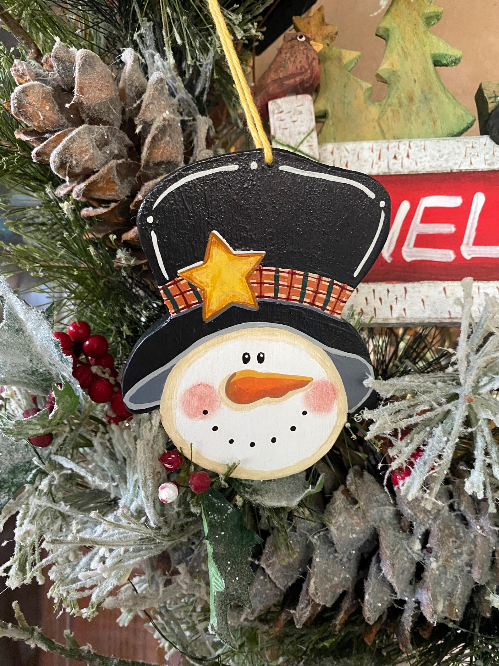 Primative SNOWMAN With Hat Star Ornament - Etsy