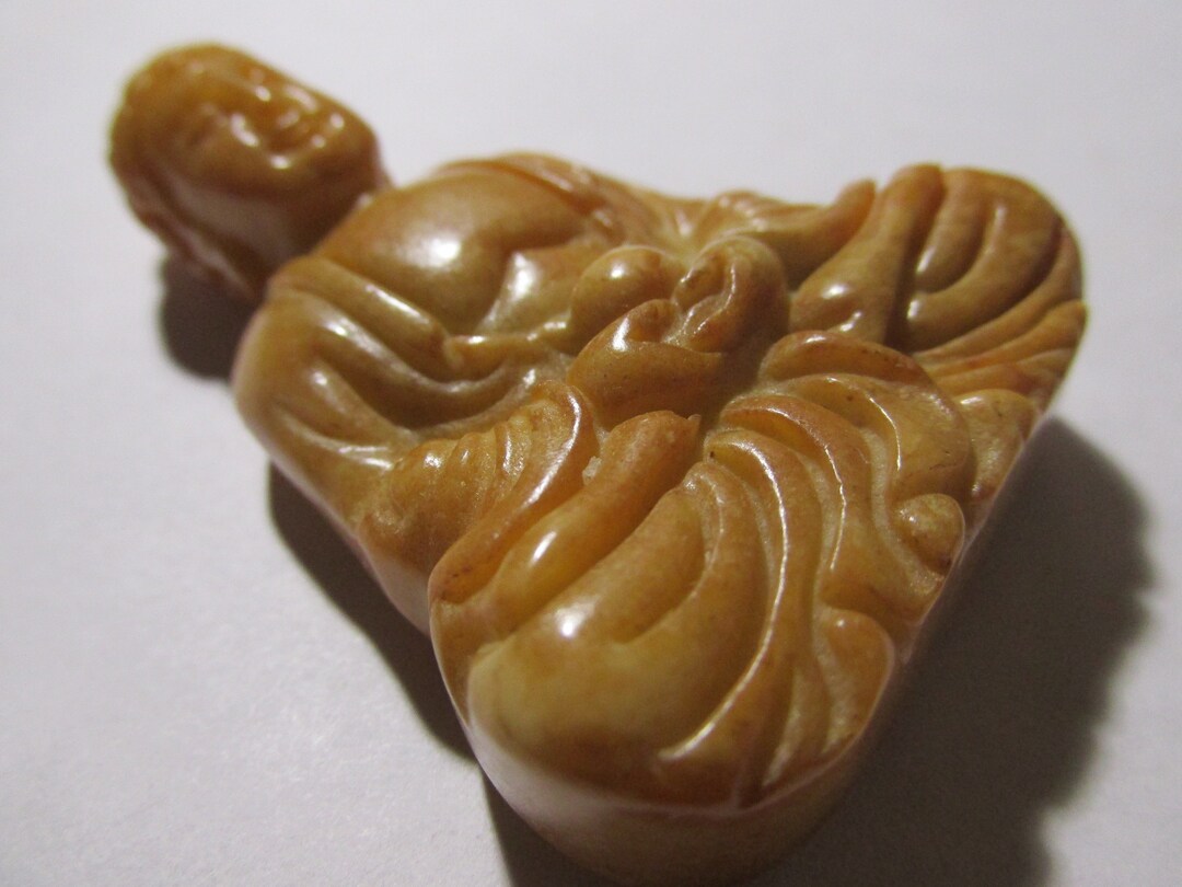 Carved Chinese Yellowish-brown Jade Stone Buddha Statuette Pendant ...