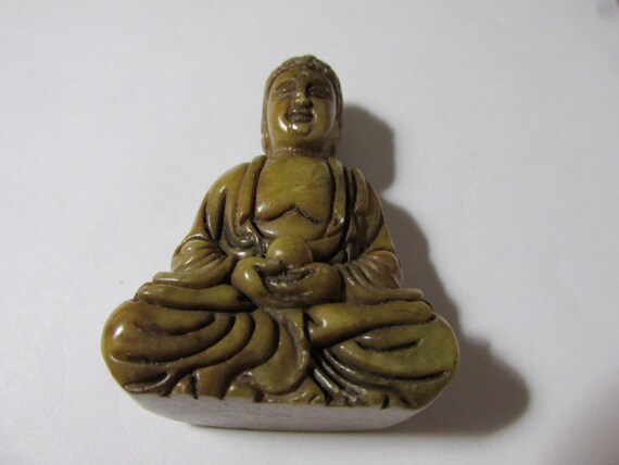 Carved Chinese Brown Jade Stone Buddha Statuette Pendant | Etsy