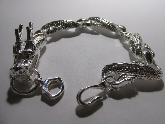 Silver Tone Chinese Dragon Twisted Chain Link Bracele… - Gem