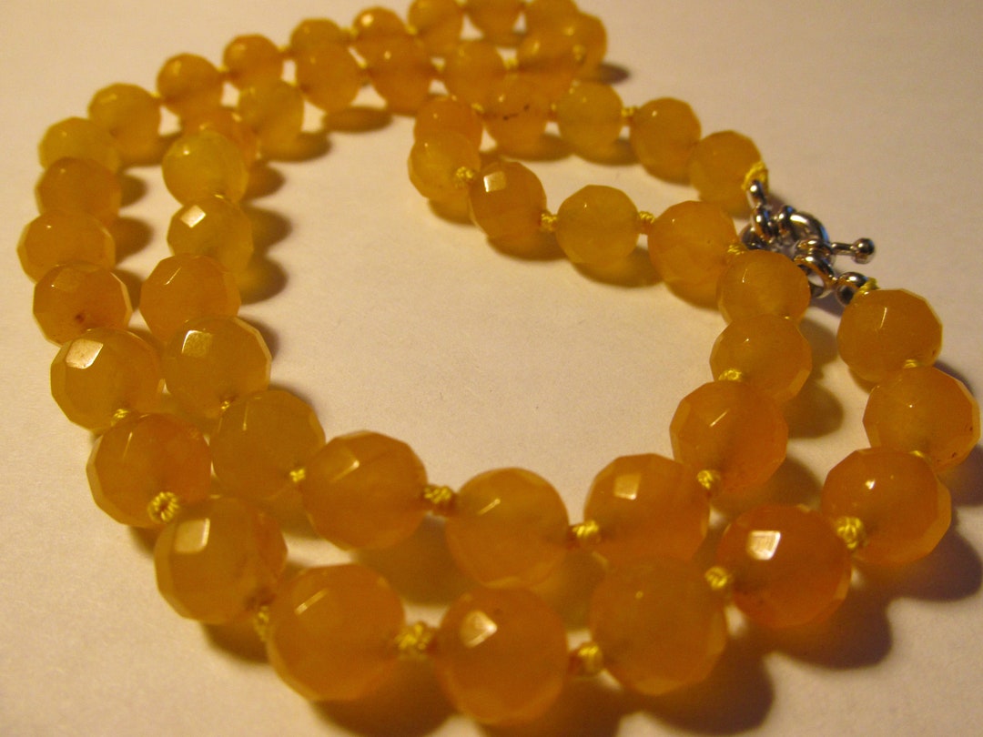 Faceted Yellow Jade Bead Necklace, 19" - Etsy