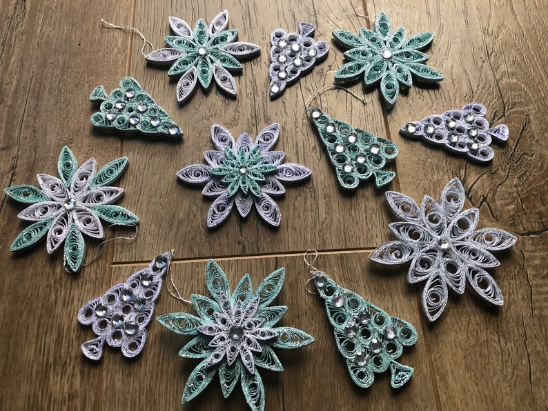 Set of 12 Christmas Ornaments Light Blue Handmade - Etsy