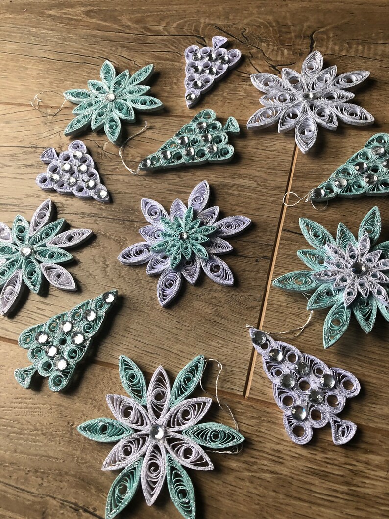 Set of 12 Christmas Ornaments Light Blue Handmade - Etsy