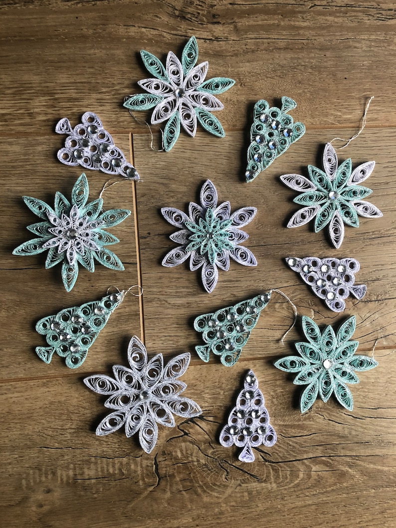 Set of 12 Christmas Ornaments Light Blue Handmade - Etsy