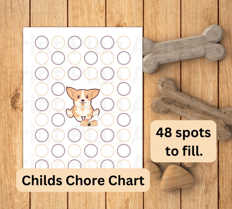 Puppy Dog Chore Chart With 48 Spots to Fill - Etsy
