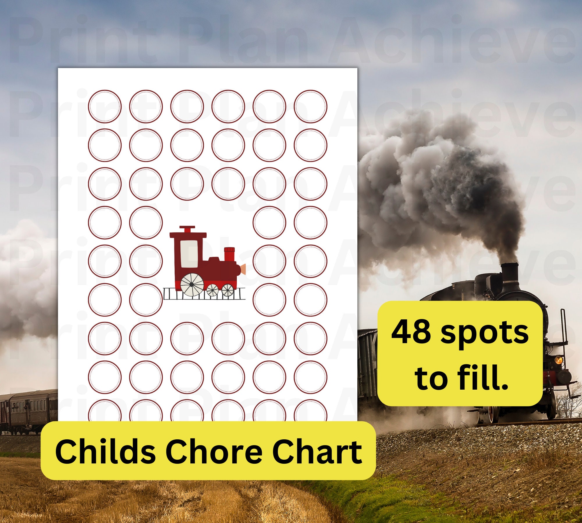 Train Chore Chart With 48 Spots to Fill - Etsy