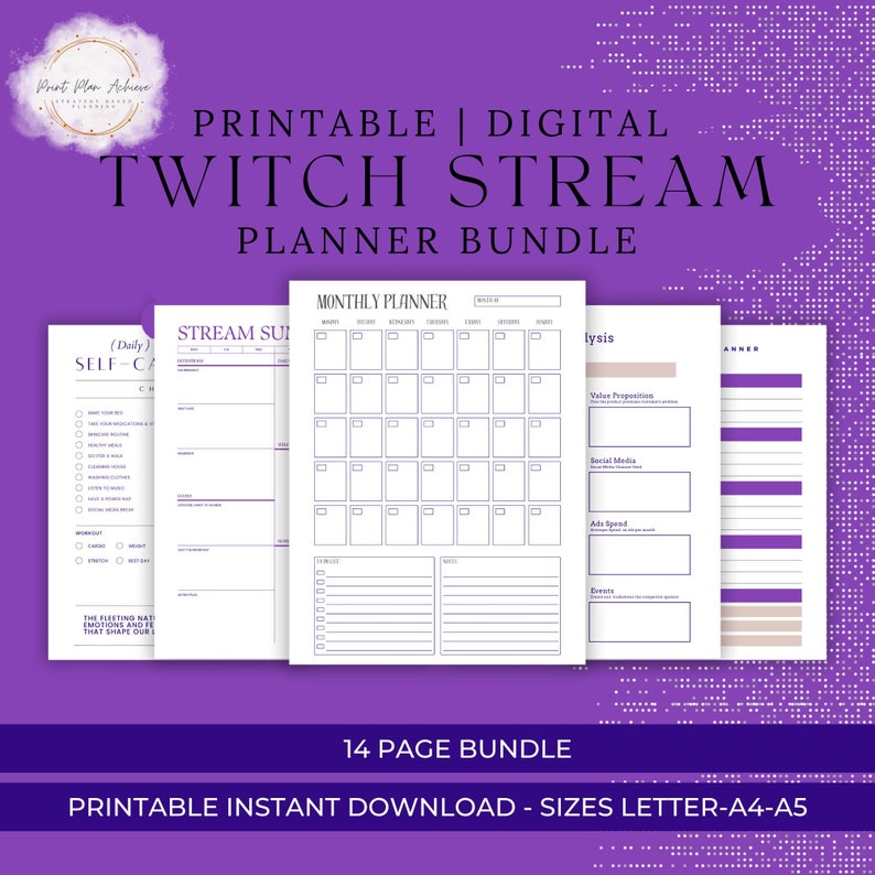 Twitch Growth Bundle: Monthly Calendar, Planner, Finances, Stream ...