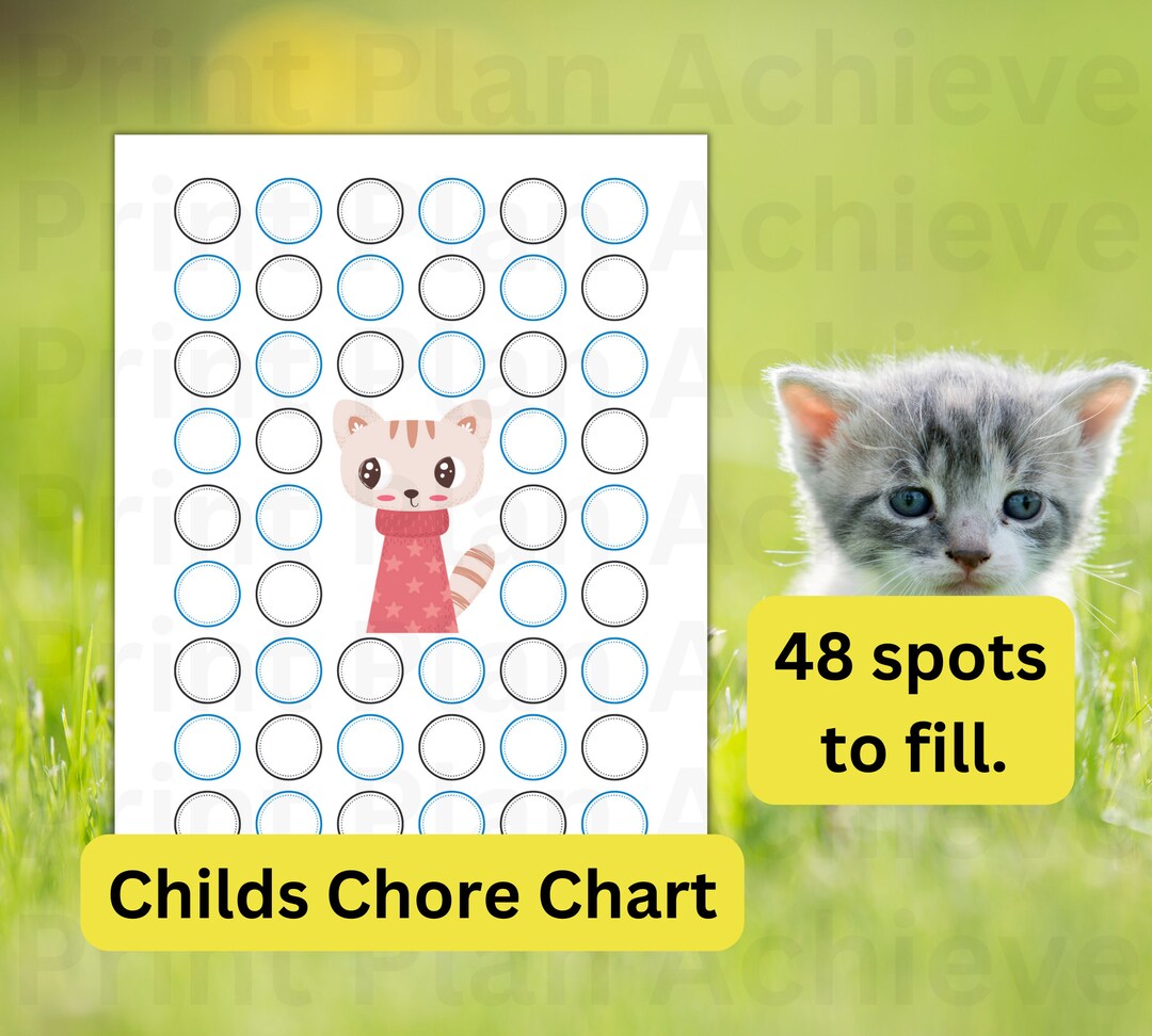 Kitty Cat Chore Chart With 48 Spots to Fill - Etsy
