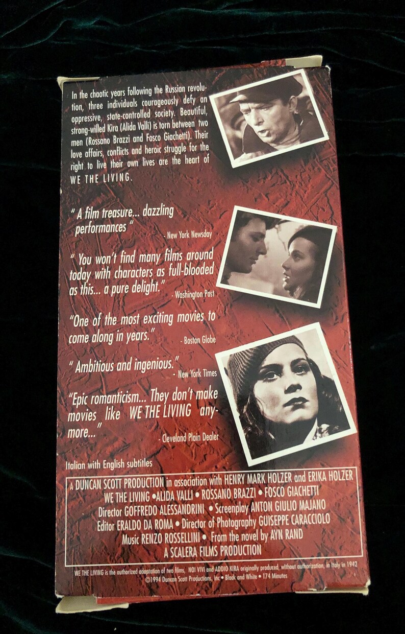 We the Living Ayn Rand VHS Tapes. 1994 Italian W/ English Subtitles - Etsy
