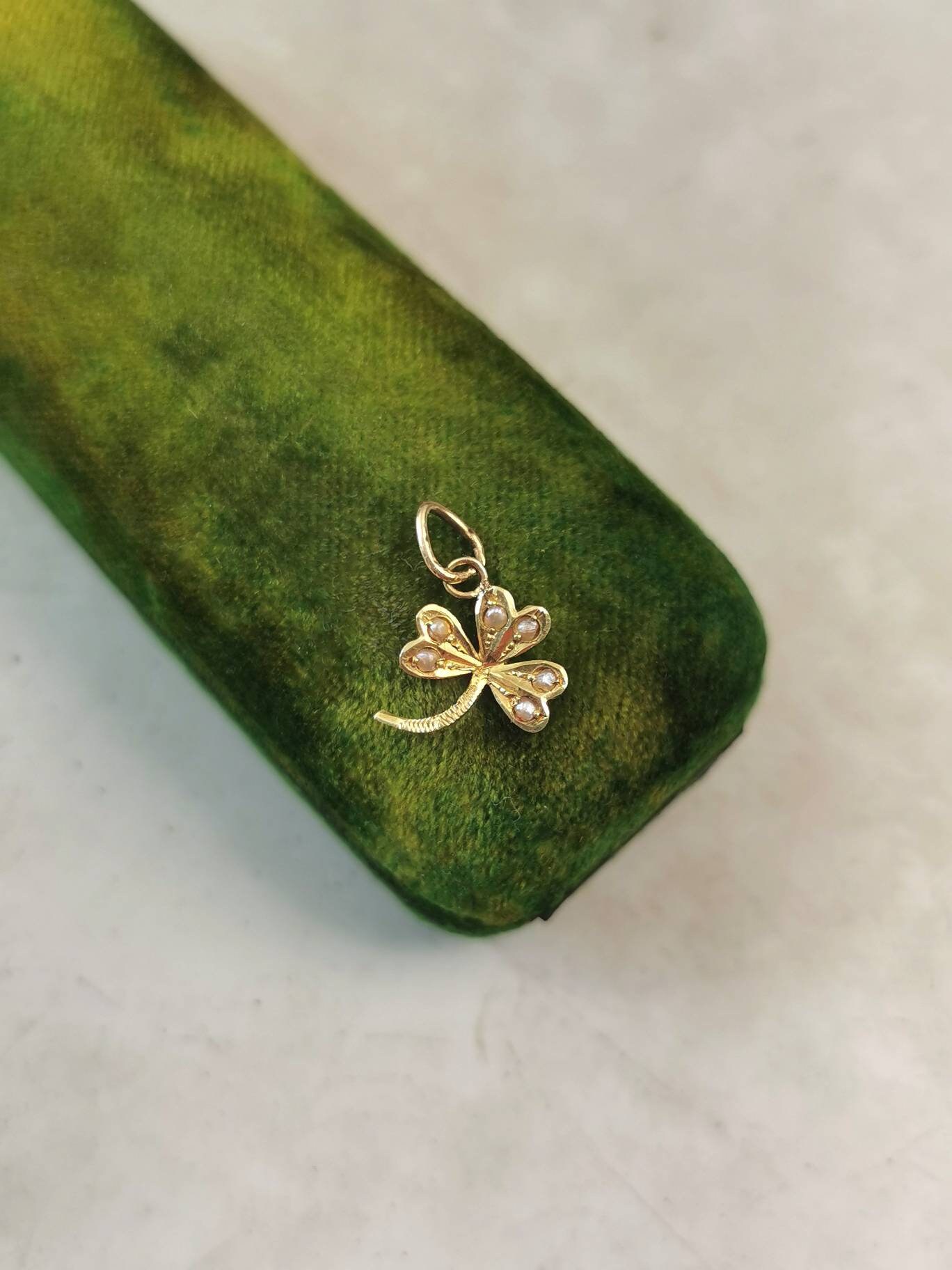 14k Yellow Gold Seed Pearl Clover Conversion Charm Lucky | Etsy