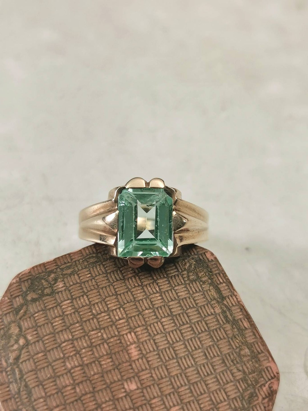 Art Deco 10k Yellow Gold Uranium Glass Ring Vaseline Glass - Etsy