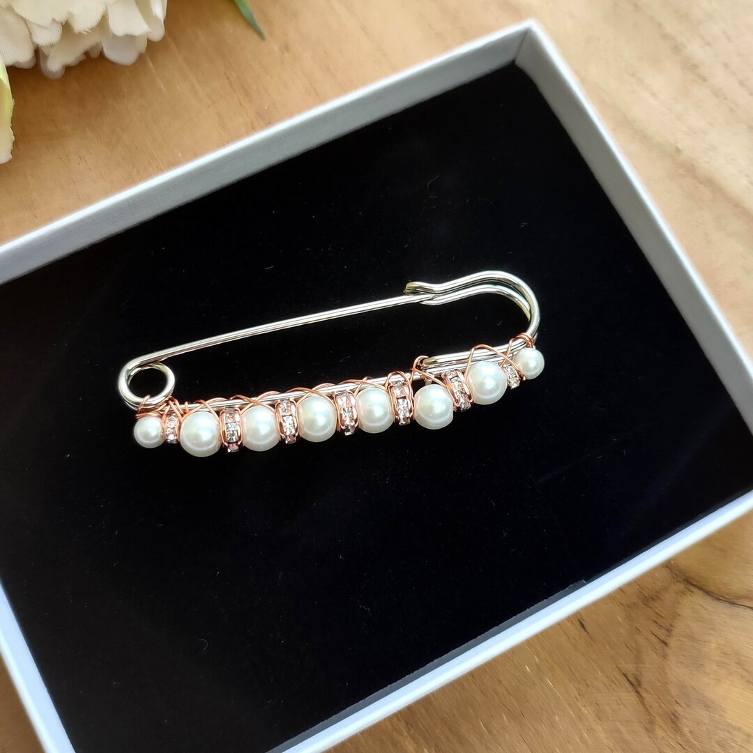 Pearl Wedding Train Pin With Rhinestones, Rose Gold Bridal Dress Train ...