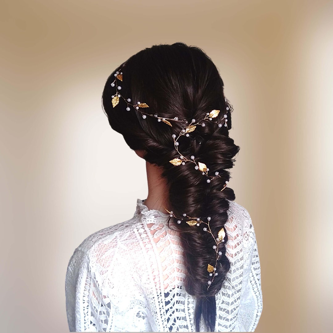 Long Leaf Hair Vine for Bohemian Wedding, Grecian Bridal Hair Vine With ...