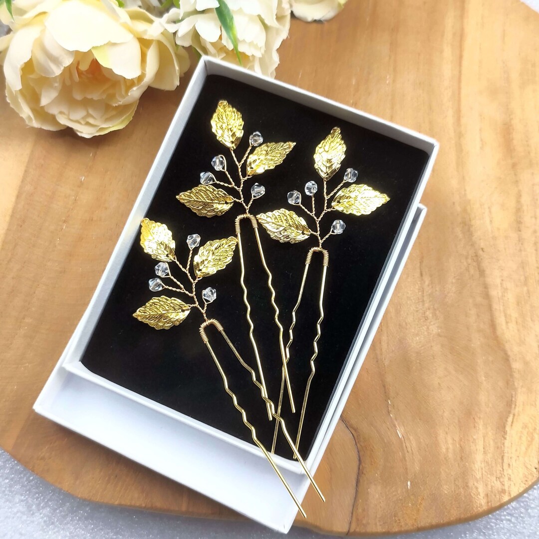 Hair Pins for Wedding With Silver, Gold or Rose Gold Leaves and ...