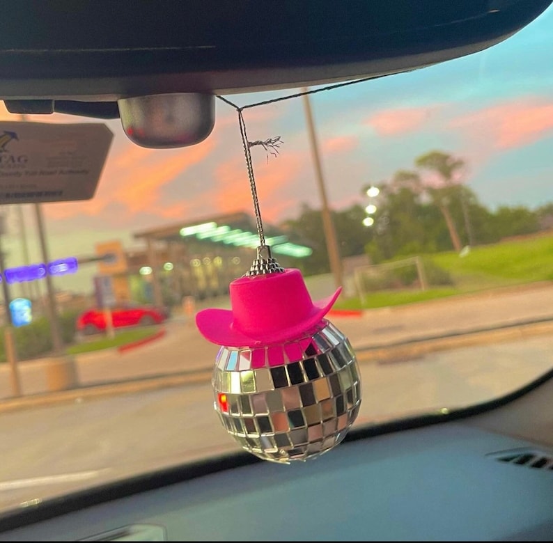 Pink Cowboy Hat Disco Ball Decorations Cowgirl Car Rear View - Etsy