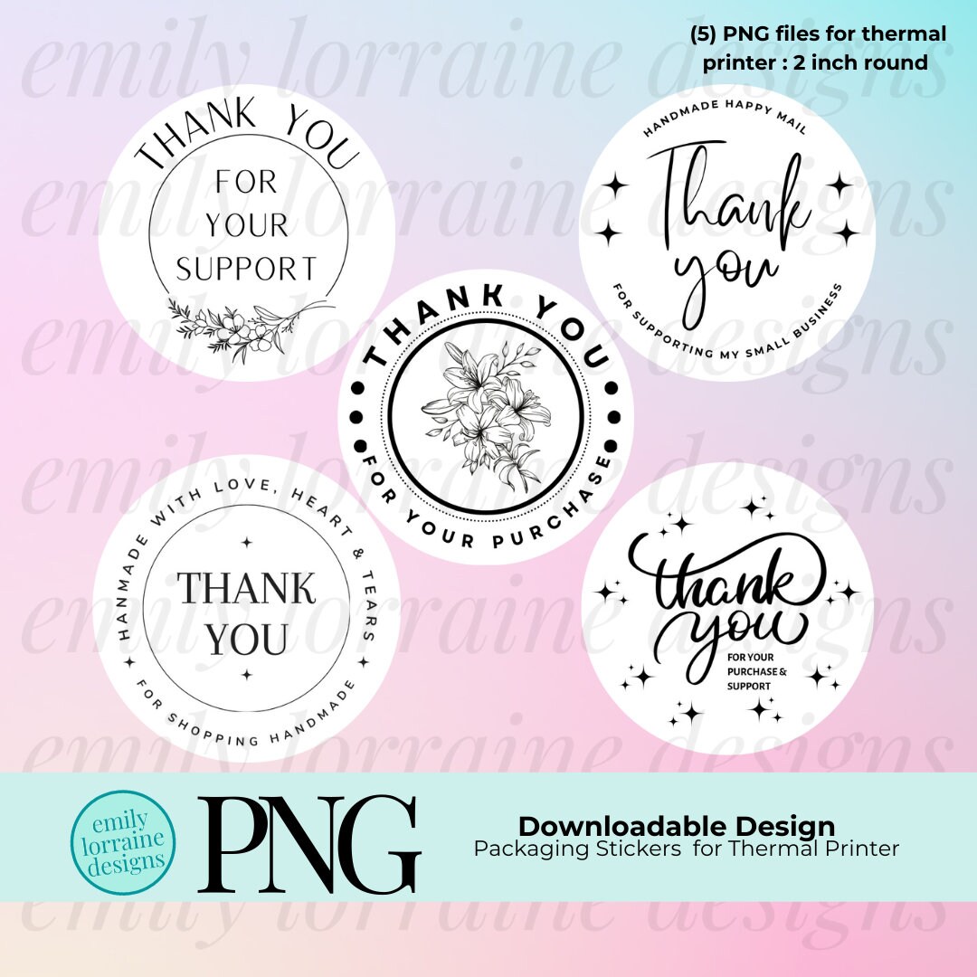 Thank You Round Label Bundle 5 PNG Designs for Packaging Small Business ...