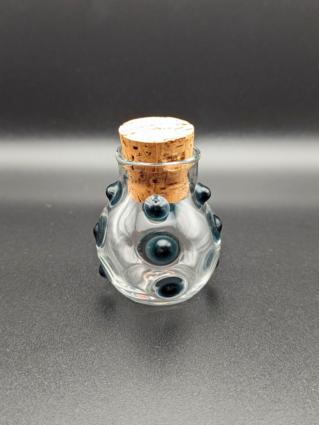 Blown Glass Inkwell, Metallic Blue Sparkle Spots With Cork Stopper, Dip ...