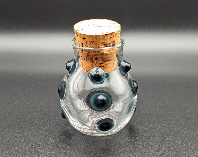 Blown Glass Inkwell, Metallic Blue Sparkle Spots With Cork Stopper, Dip ...