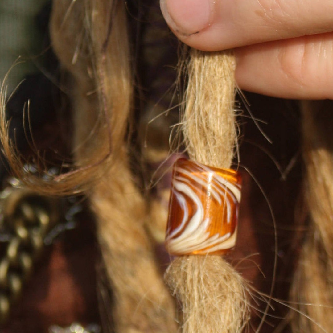 Amber and Ivory Swirled Dreadlock Bead/hair Bead, Glass Dread Bead ...