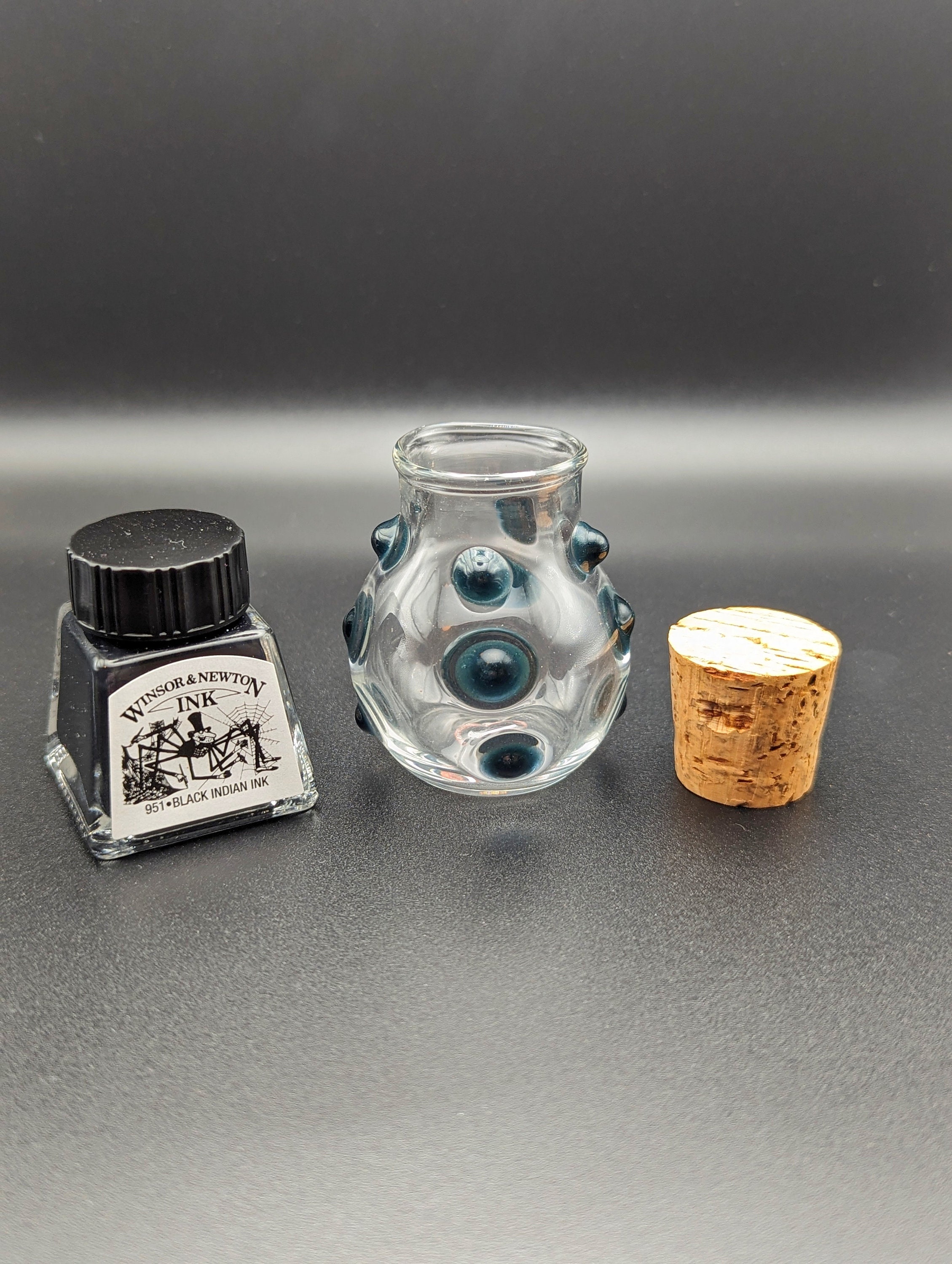 Blown Glass Inkwell, Metallic Blue Sparkle Spots With Cork Stopper, Dip ...