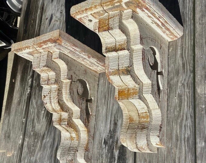 Set of Two Hand-made Farmhouse Distressed Antique White Corbels ...