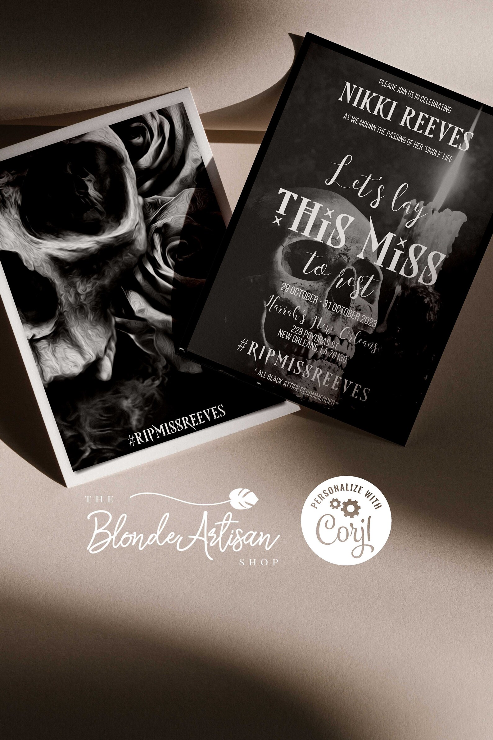 Rip Miss to Mrs Bachelorette Party Invitation | Gothic Bachelor Party ...