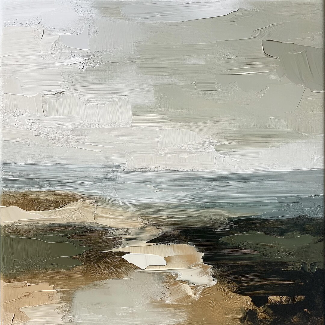 Textured Seascape Oil Painting: Earth Tone Canvas Wall Art - Etsy
