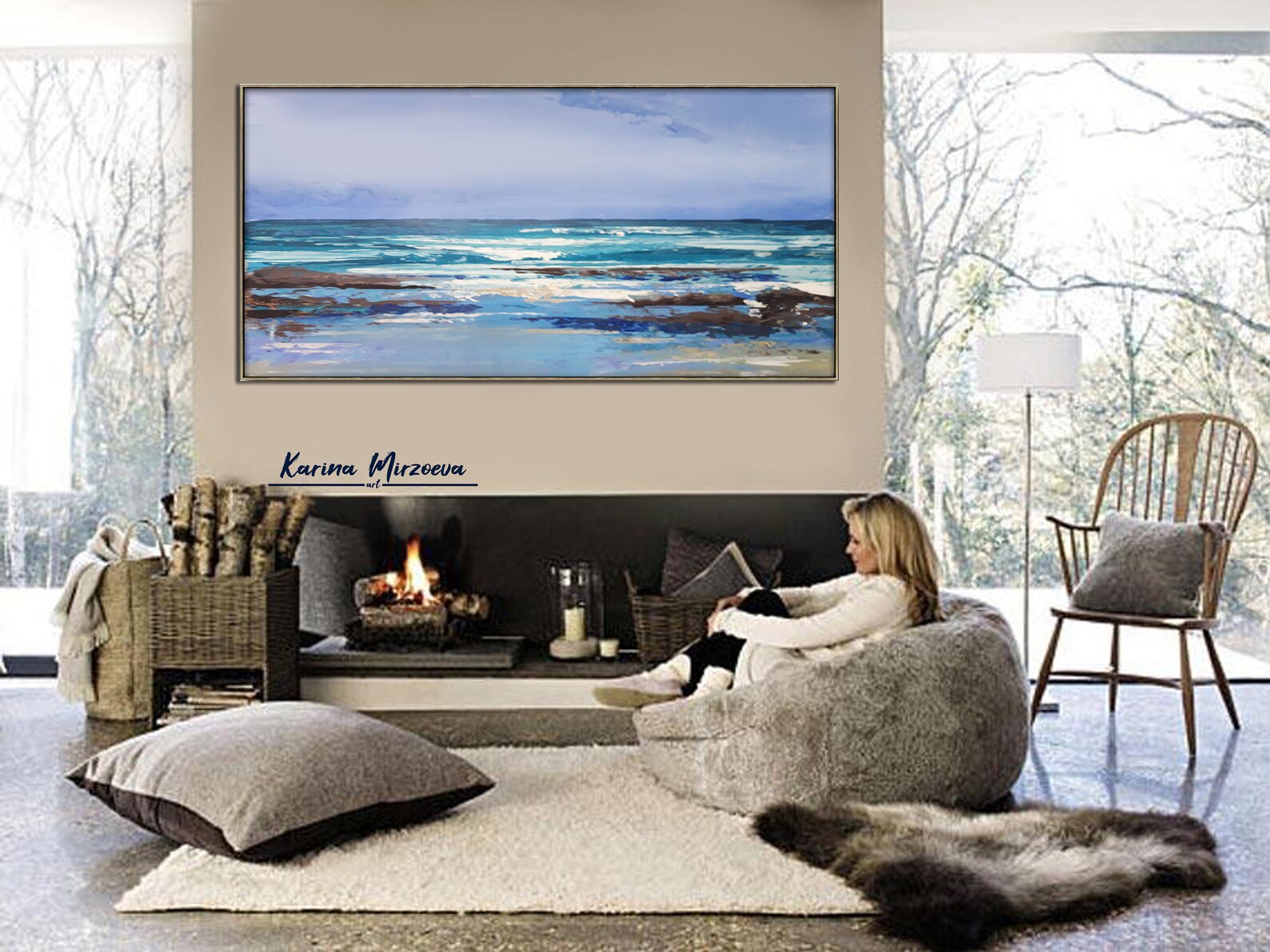 Long Wall Art Horizontal Large Ocean Painting Original Blue - Etsy