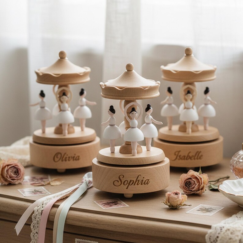 Personalized Ballet Music Box for Girl, Engraved Wooden Ballerina ...