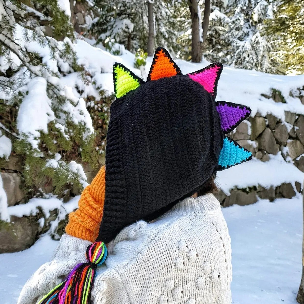 Rainbow Spike Hood Hat - Etsy