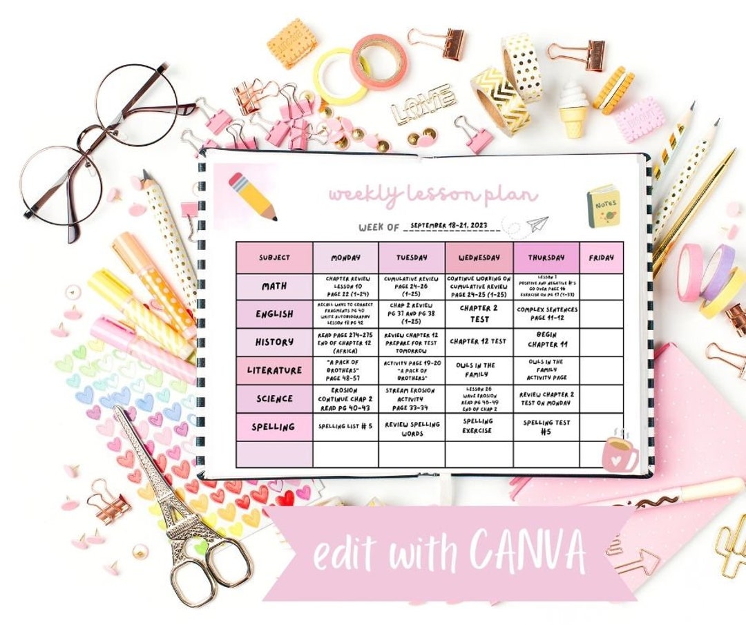 Editable Weekly Lesson Plan Template - Etsy